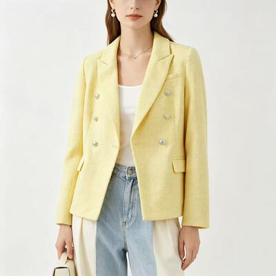 FF6358外贸欧美小香风西装外套女春秋双排扣肌理感气质通勤西服