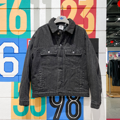 ADIDAS阿迪达斯三叶草男装2025蛇年款保暖翻领宽松牛仔棉服JY0201