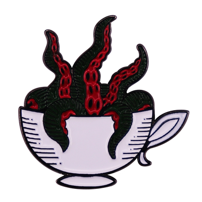 Octopus Sea Monster Burrowed Into A Coffee Cup Brooch pins