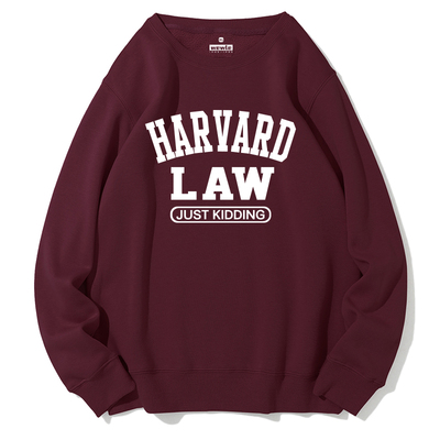 哈佛大学法学院纪念品开玩笑圆领卫衣Harvard Law just kidding