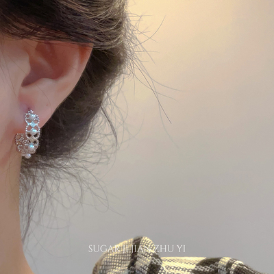 SUGAR 复古镂空花边珍珠耳扣轻奢小众高级感气质百搭通勤耳环女