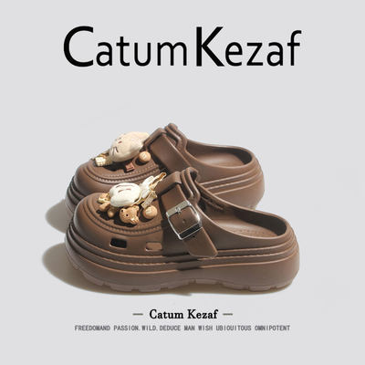 美国CatumKezaf厚底洞洞鞋女2026夏季新款卡通一脚蹬外穿包头拖鞋