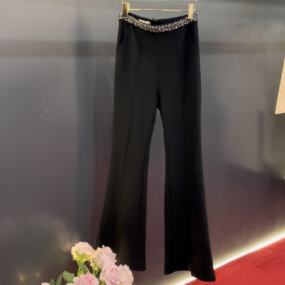 魅鹊2025秋冬新款初代超模裤bling闪闪高腰修身显瘦喇叭裤
