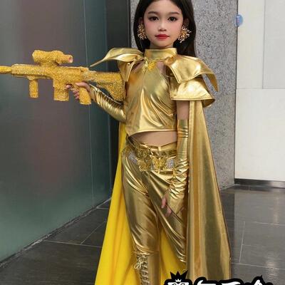 儿童走秀潮服女童金色银色披风