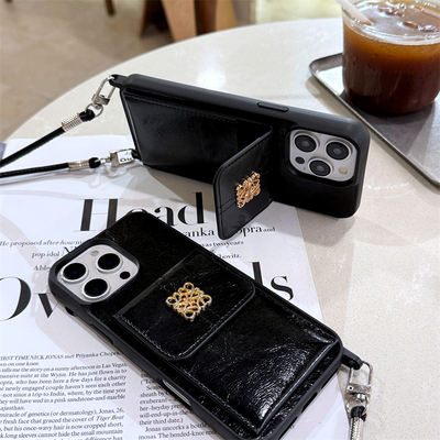 ins风小众奢华潮牌LOEW适用iPhone14Promax手机壳高级皮质一体卡包苹果15保护套17斜挎背带13pro个性创意16女