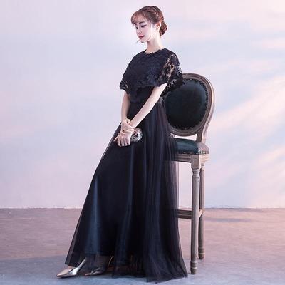 Black evening gown for women banquet hostess slim long