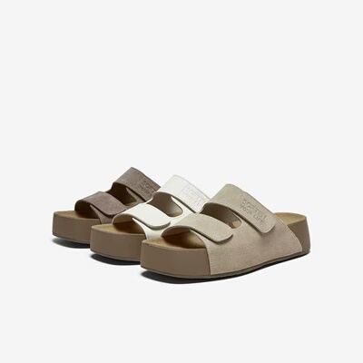 专柜正品百思图2026夏款女真皮厚底勃肯鞋休闲外穿拖鞋D3926BT6