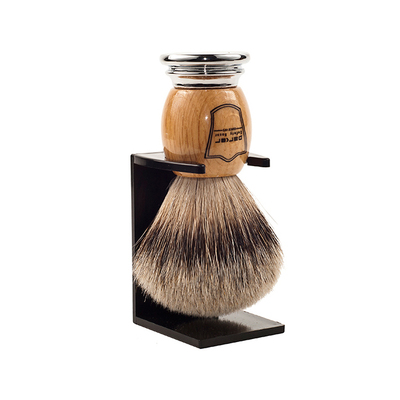 Parker-美国帕克 OWST 银尖 灰獾毛 豪华橄榄木手柄剃须刷 含刷架