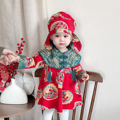 2025女童唐装周岁红色连衣裙中国风百天满月礼服5037宝宝新年拜年