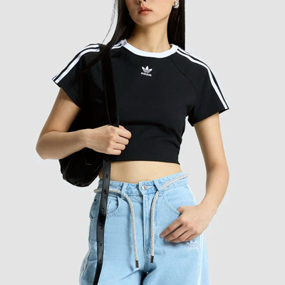 阿迪达斯三叶草女短袖修身短款棉