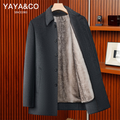 【羊毛双面呢+貂绒内胆】鸭鸭仔侠系列男装毛呢大衣加厚爸爸外套