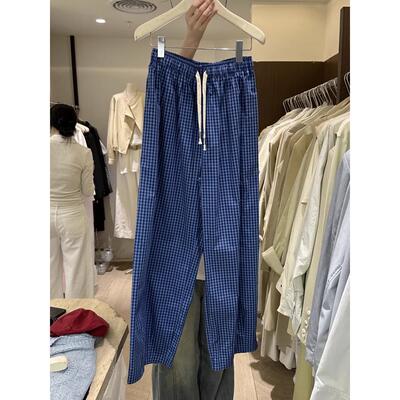 十三行FST春季韩里韩气休闲气质格子高腰阔腿直筒长裤子女高级感