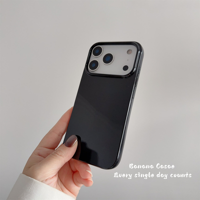 极简风复古纯黑色光面17pro软壳