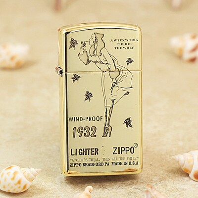 1654B纤巧窄机金色精雕落叶风女风中女郎美女防风品牌打火机送礼