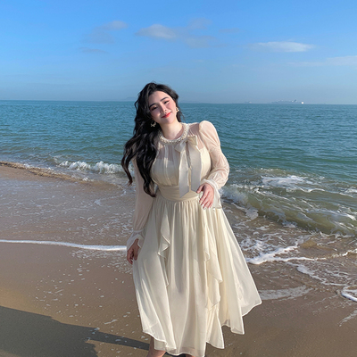 希同儿大码女装胖mm法式气质收腰显瘦连衣裙礼服仙女公主白裙子秋