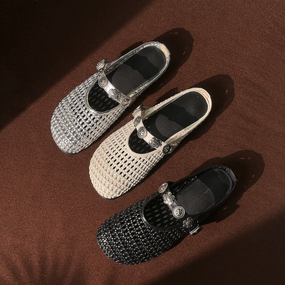 牛皮假日复古镂空懒人半拖鞋