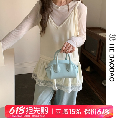 HEBAOBAO新品真皮小包2026新款春夏保龄斜挎包球手拎手机女包