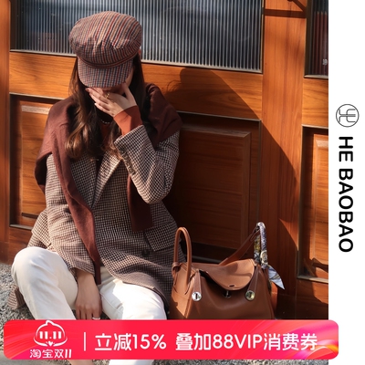 HEBAOBAO新品头层牛皮手提包2026新款复古菜篮子小拎包单肩方包