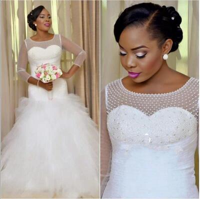 梦幻公主拖尾新娘婚纱 African Beaded  Princess Wedding Dress