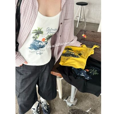 蕾蕾【海岛假日】美式落日海岛图案吊带背心上衣
