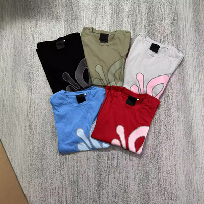 跨境热款Synaworld美式嘻哈发泡字母印花短袖t恤夏季潮牌休闲运动