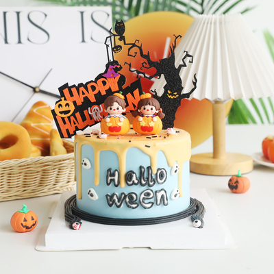 网红蛋糕装饰万圣节南瓜男孩女孩摆件Halloween插件幽灵节日插卡