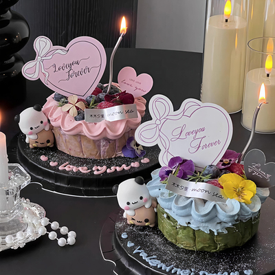 包邮网红2.14情人节蛋糕装饰摆件卡通一二布布蝴蝶结爱心卡片插件