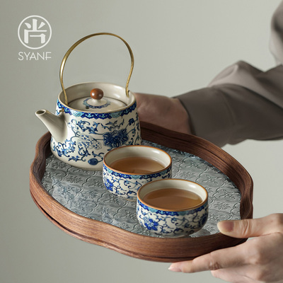 茶具一人饮青花汝窑功夫茶具套装家用茶壶喝茶2025新款一壶两杯