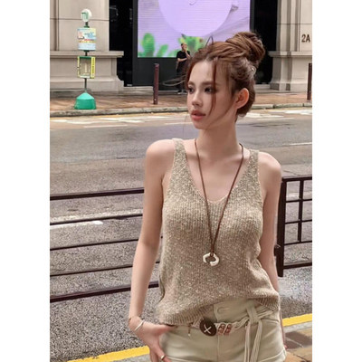 老钱风穿搭薄款针织外穿吊带背心