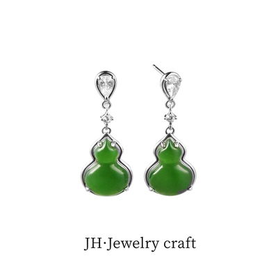 Jonny.“翠禄银坠”S925银镶嵌和田碧玉葫芦耳钉