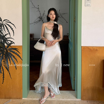 LS 优雅气质蕾丝拼接吊带连衣裙广州十三行2026春新款裙子23192#