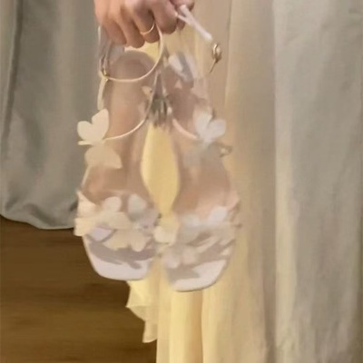 气质仙女风2025年夏季新款一字扣带凉鞋女蝴蝶细跟方头罗马高跟鞋