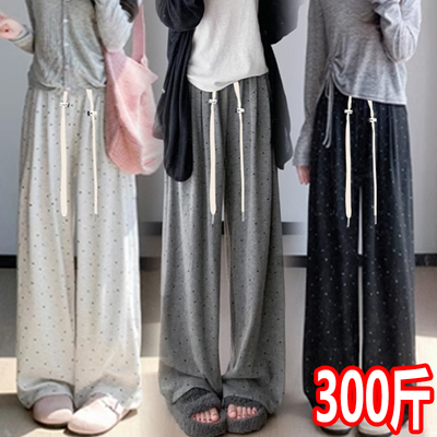 大码孕妇春秋波点糯米阔腿裤长裤
