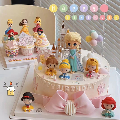 网红卡通可爱小女孩蛋糕Q版肉肉坐姿迪士尼小公主6款生日蛋糕装饰