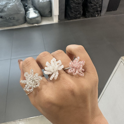 441830韩国东大门edito串珠花朵甜美百搭戒指 指环