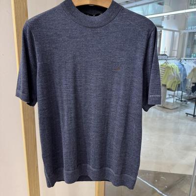 依文凯文凯利男士商务绵羊毛半袖短袖牛仔蓝色毛衫吊牌价1680元