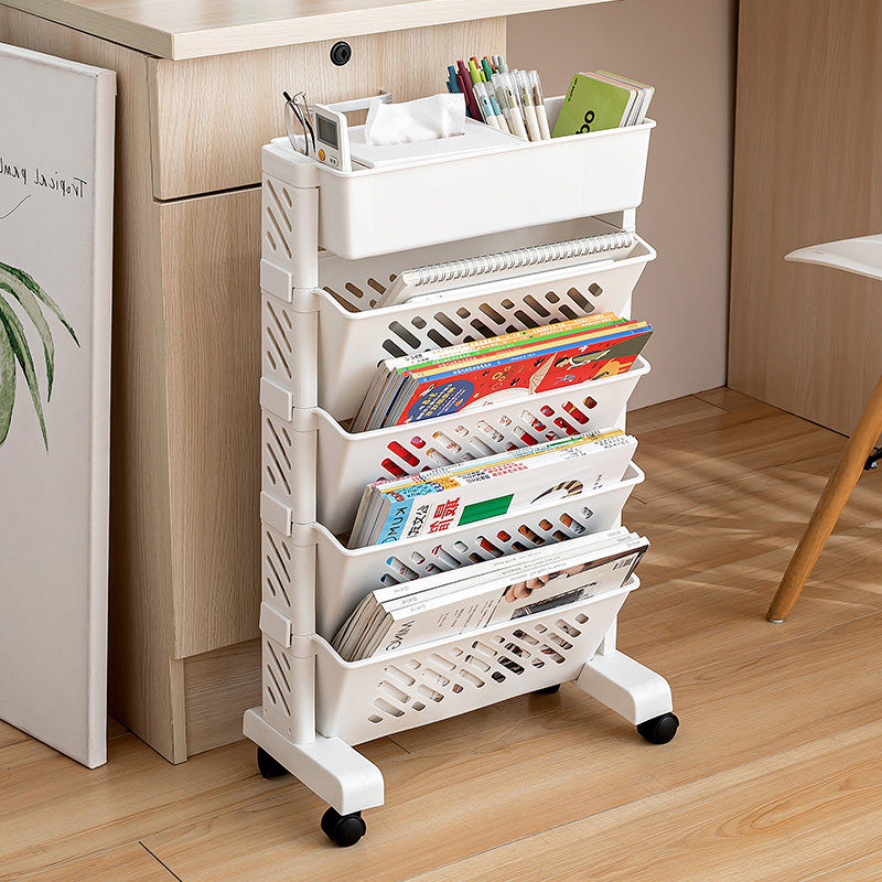 书本收纳架书桌旁可移动书架带轮学生桌边置物架教室课桌收纳神器_虎窝淘