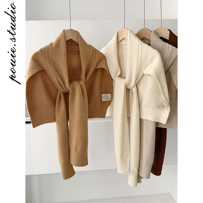 纯色麻花针织披肩保暖外搭坎肩