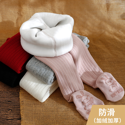 婴儿连裤袜加绒加厚秋冬大PP宝宝点胶防滑打底裤儿童连脚男女童