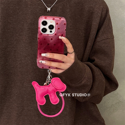 甜美锡纸纹莓粉色波点适用iPhone17promax苹果15手机壳14promax新款13创意16pro全包防摔12挂饰pro女17保护套