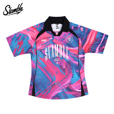 SLAMBLE男子足球训练服复古休闲球衣 运动短袖速干透气美式夏季