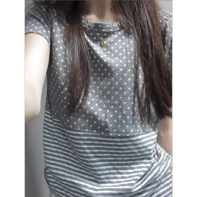 美式复古满印波点条纹短袖T恤女