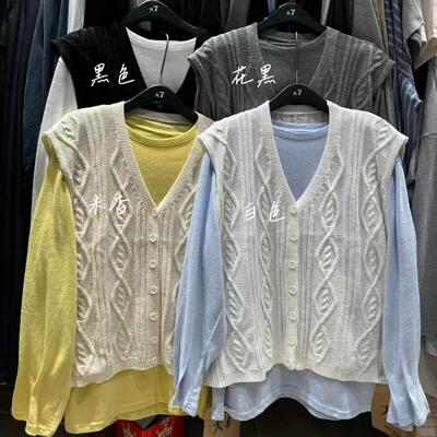 大7胖mm休闲V领针织麻花开衫马甲