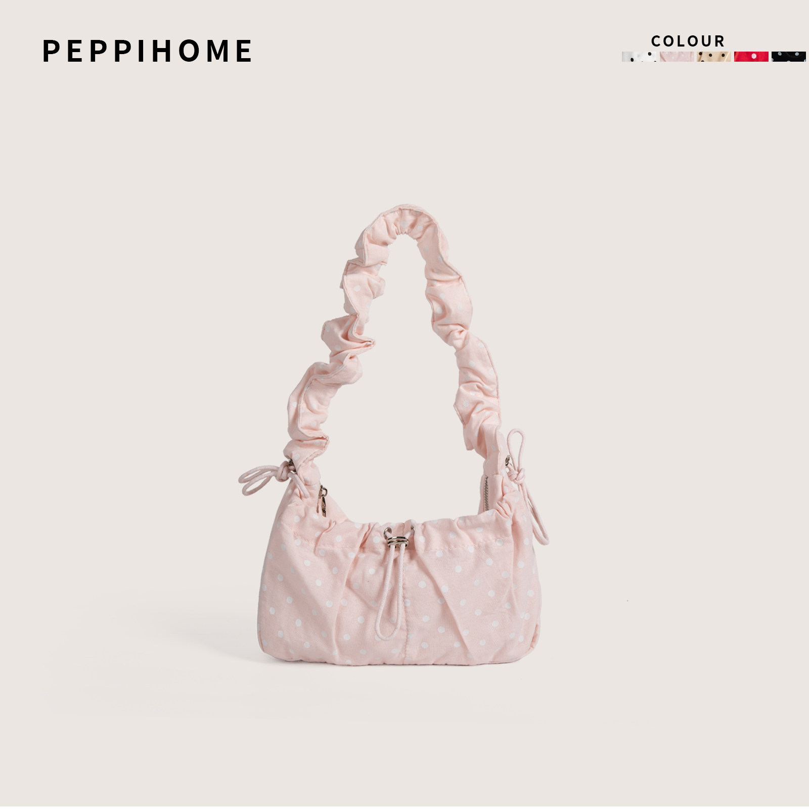 peppihome韩系小众设计抽绳腋下包2025新款轻便时尚褶皱单肩包女