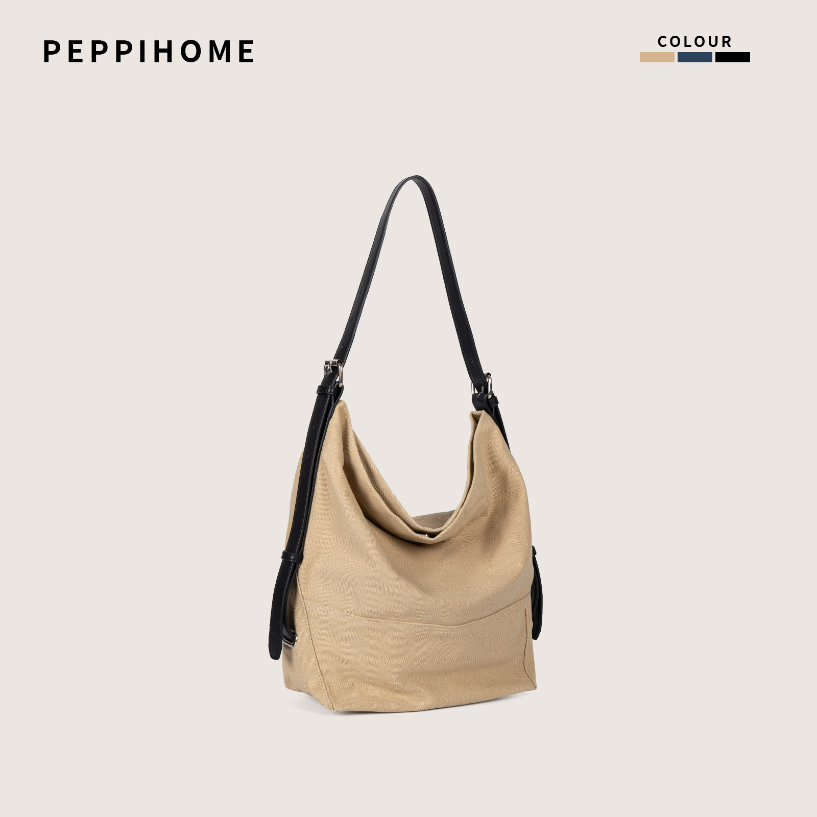 peppihome 韩系复古文艺风大容量帆布包慵懒风休闲单肩托特包百搭