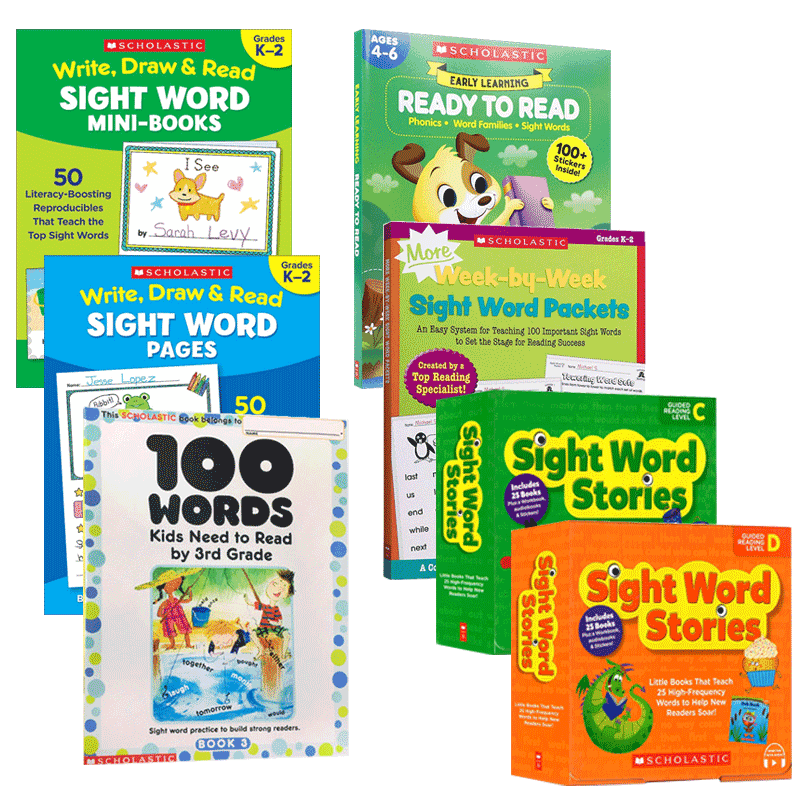 英文原版绘本Sight Word Stories Level C-D/Early Learning/ Write, Draw & Read Sight Word高频词练习册 系列7本
