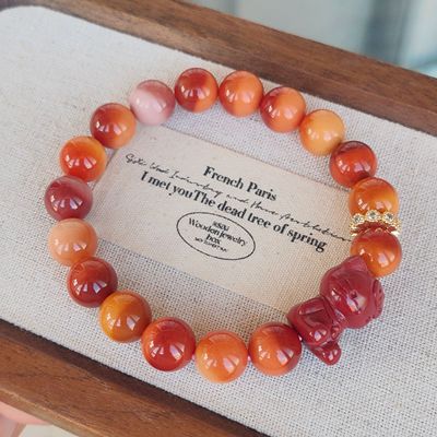 仅一串！超润缅橘kitty229天然阿拉善彩玉玛瑙手串女生生日礼物