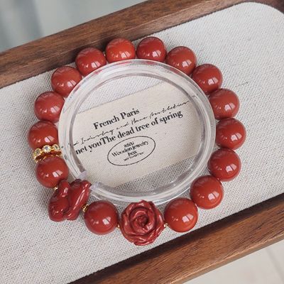 仅一串！呼料玫瑰与兔子223 天然阿拉善彩玉玛瑙手串女生生日礼物