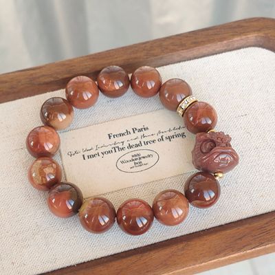 仅一串！巧克力醒狮头 231天然阿拉善彩玉玛瑙手串女生生日礼物