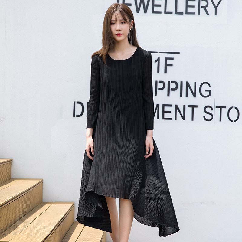 TGGC台绣气质连衣裙2021春季新款修身显瘦A字裙纯色时尚百搭长裙_虎窝淘